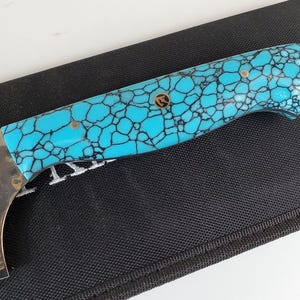 Blue Turquoise Custom Kitchen Knife Rainbow Br Cu Mai Damascus VG10 ...