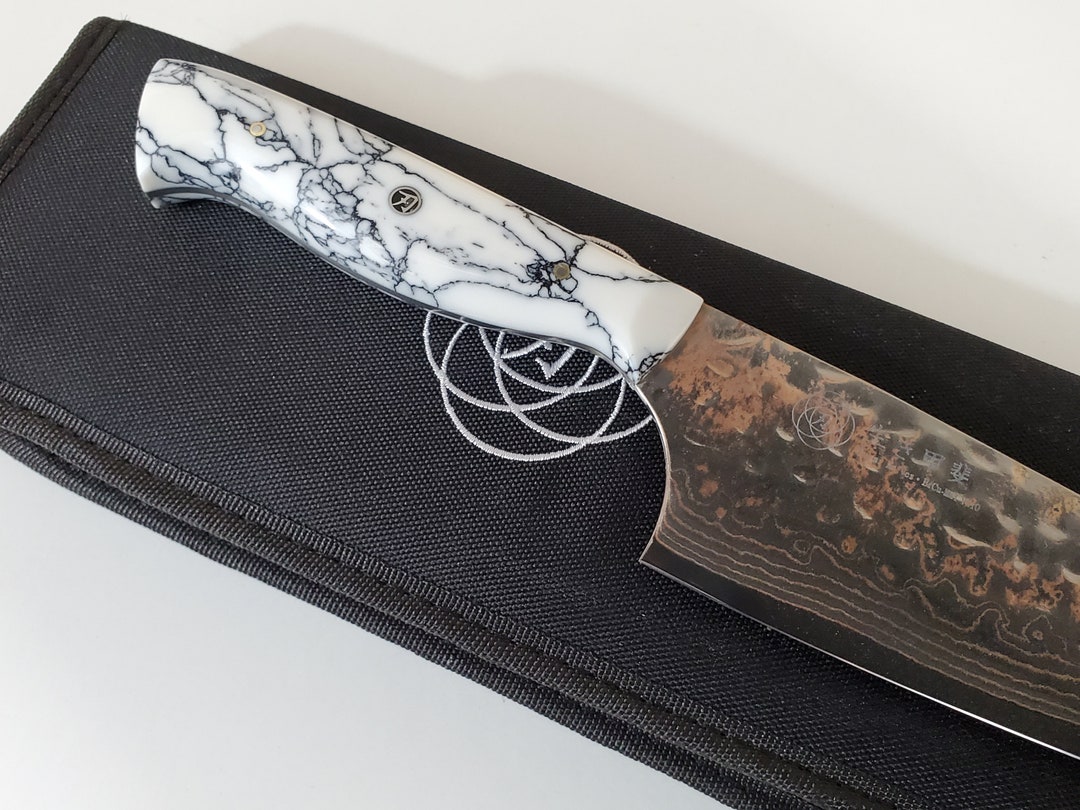 Custom Cu Mai VG10 Chef Knife Brass Copper Mai 8" White Turquoise ...