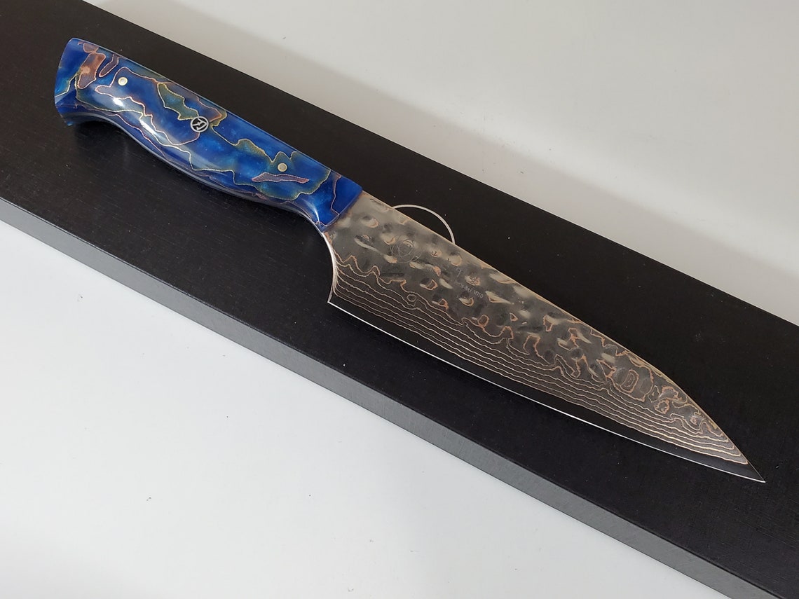 Cu Mai Damascus VG10 Chef Knife 8" Copper and Brass Core Handle ...