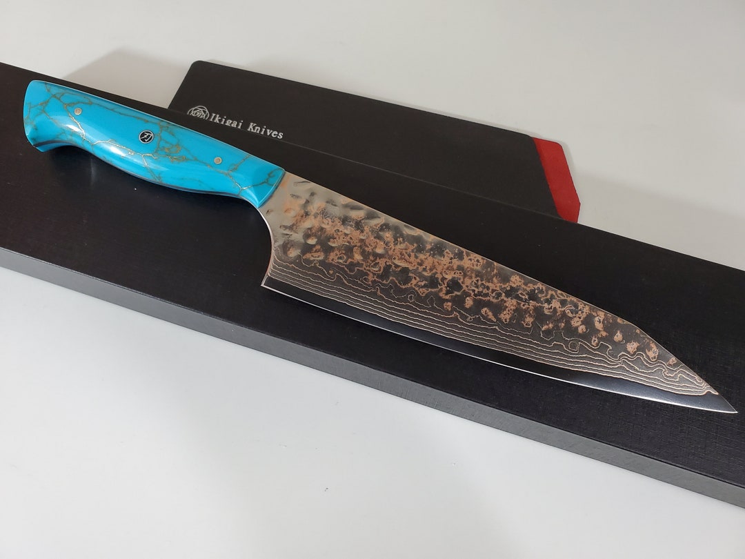 Custom Br Cu Mai VG10 Chef Knife Brass Copper Mai VG10 8" Turquoise ...