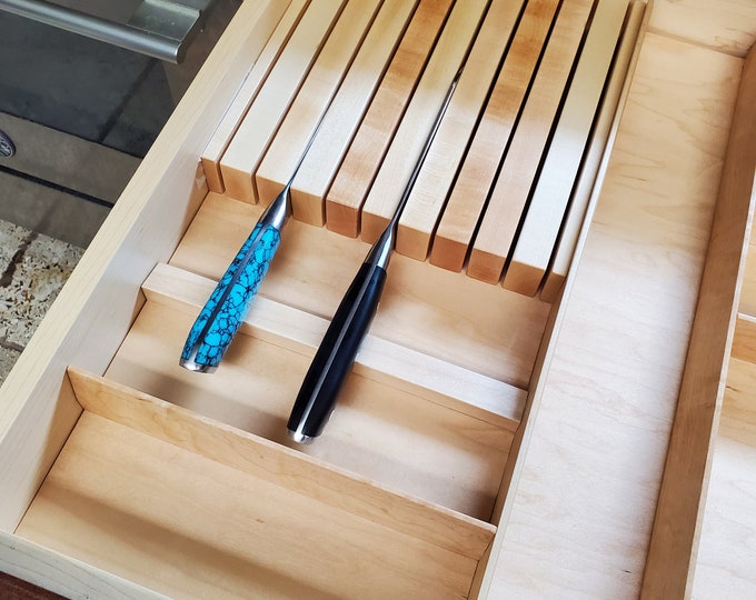 Large Knife Drawer Organizer Insert Cut to Size Premium Walnut or Maple ...