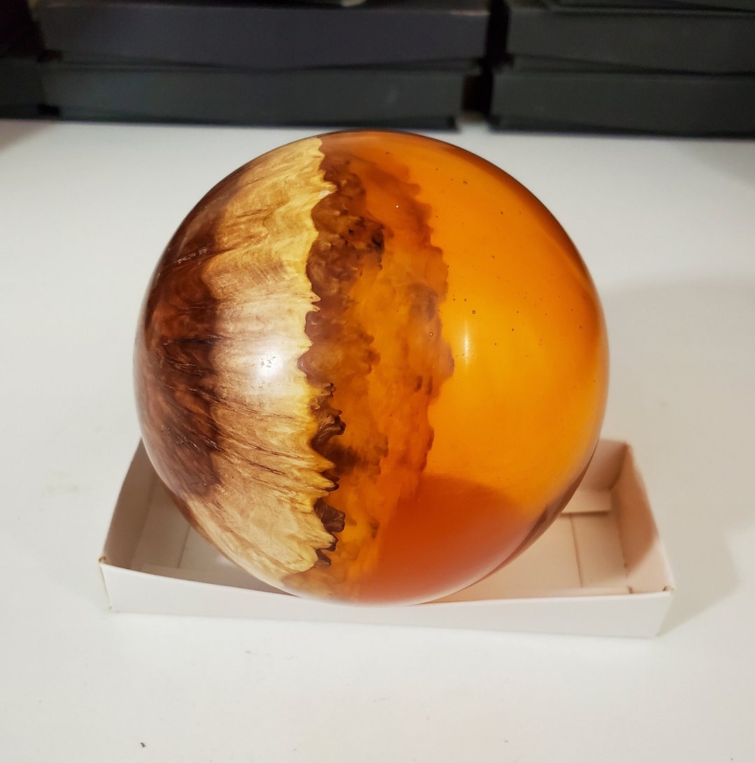 Huge 3.5" Resin Sphere and Wood Decor, Hybrid Sphere Burl and Resin ...