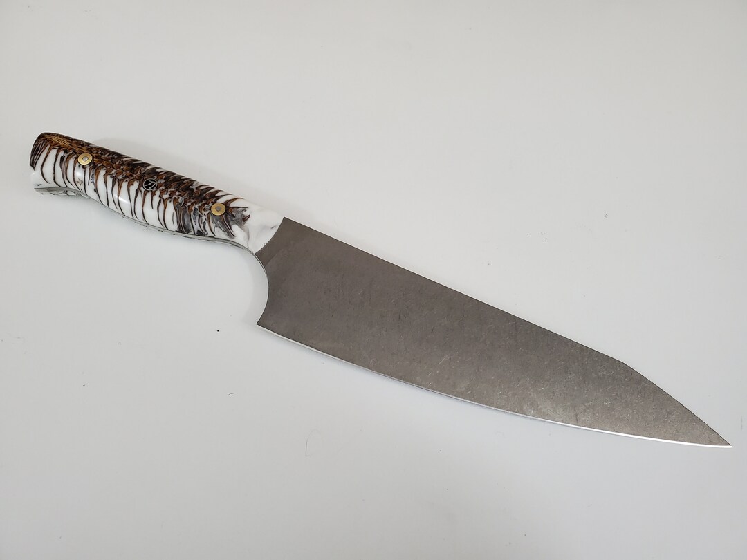 Custom Chef Knife CPM 20CV Super Steel Resin Cast Burl Handle, Rock ...