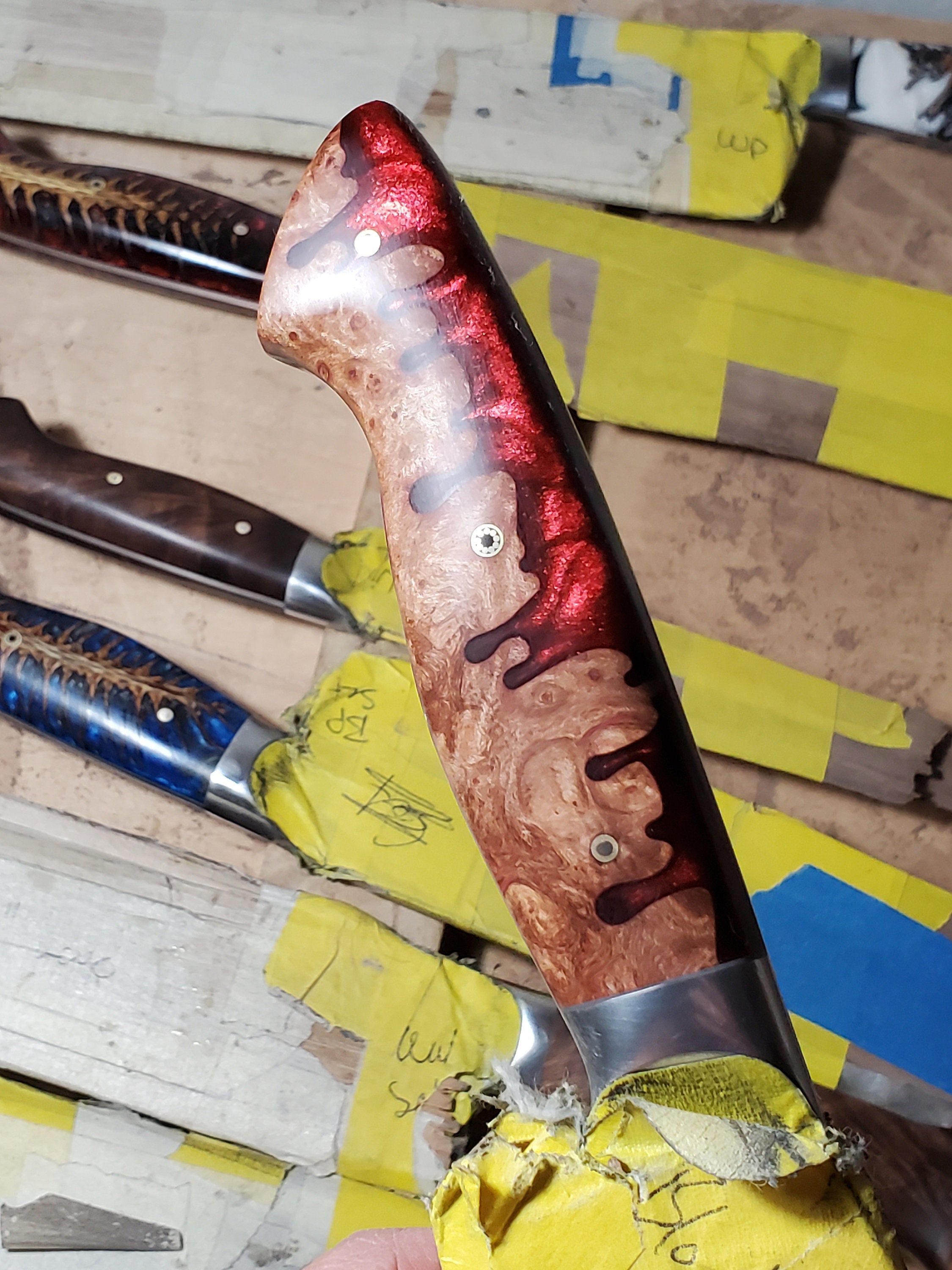 Custom VG10 Damascus Chef Knife Steel 9" Blood Drip Handle, Cast ...