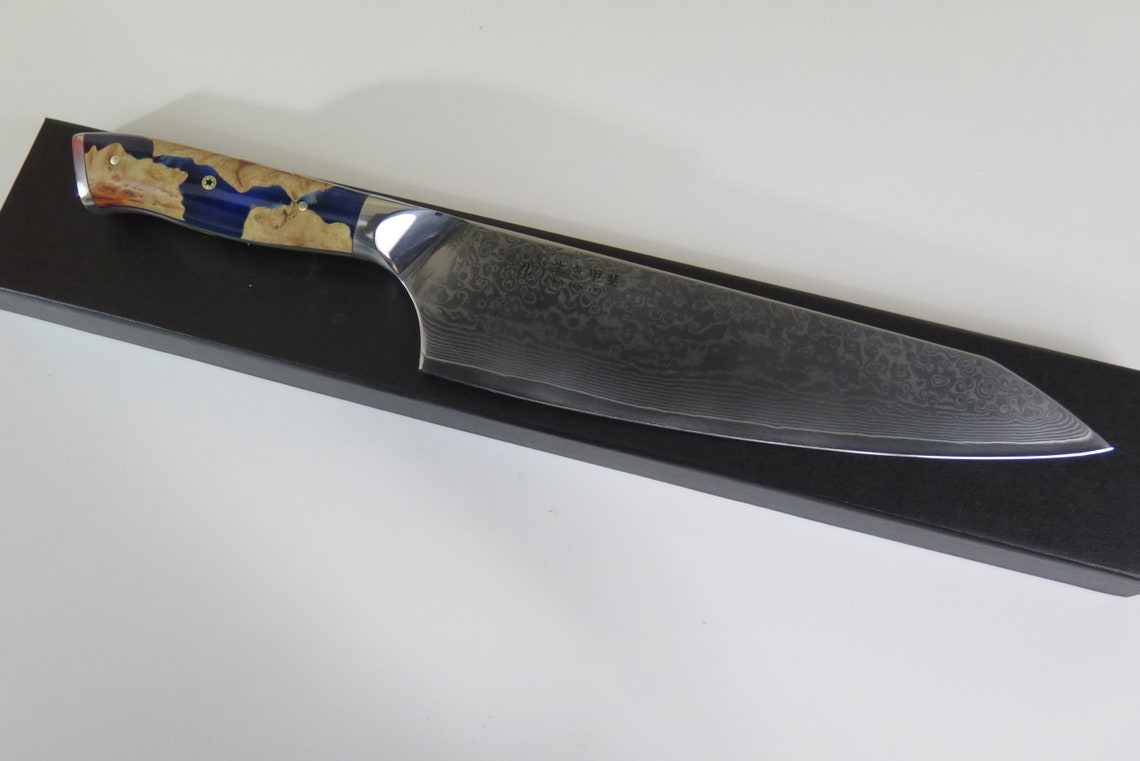 Custom chef knife Japanese damascus Chef knife 9 Blue | Etsy