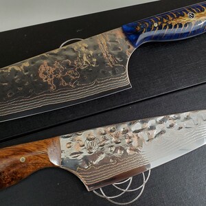 Rainbow Damascus Br Cu Mai VG10 Chef Knife 8" Resin and Pinecone Handle ...