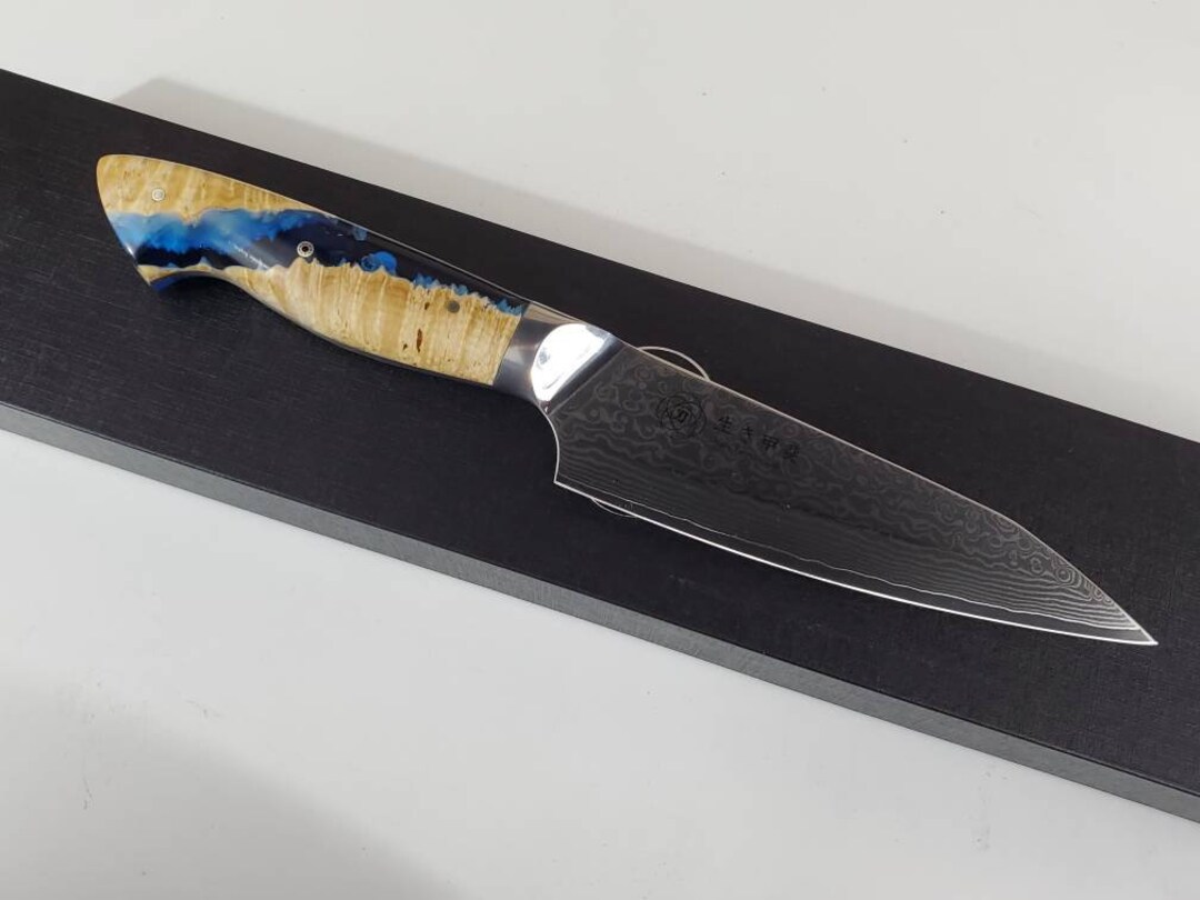 Custom Chef Knife Japanese Damascus Chef Knife 9" Blue Transparent Cast ...