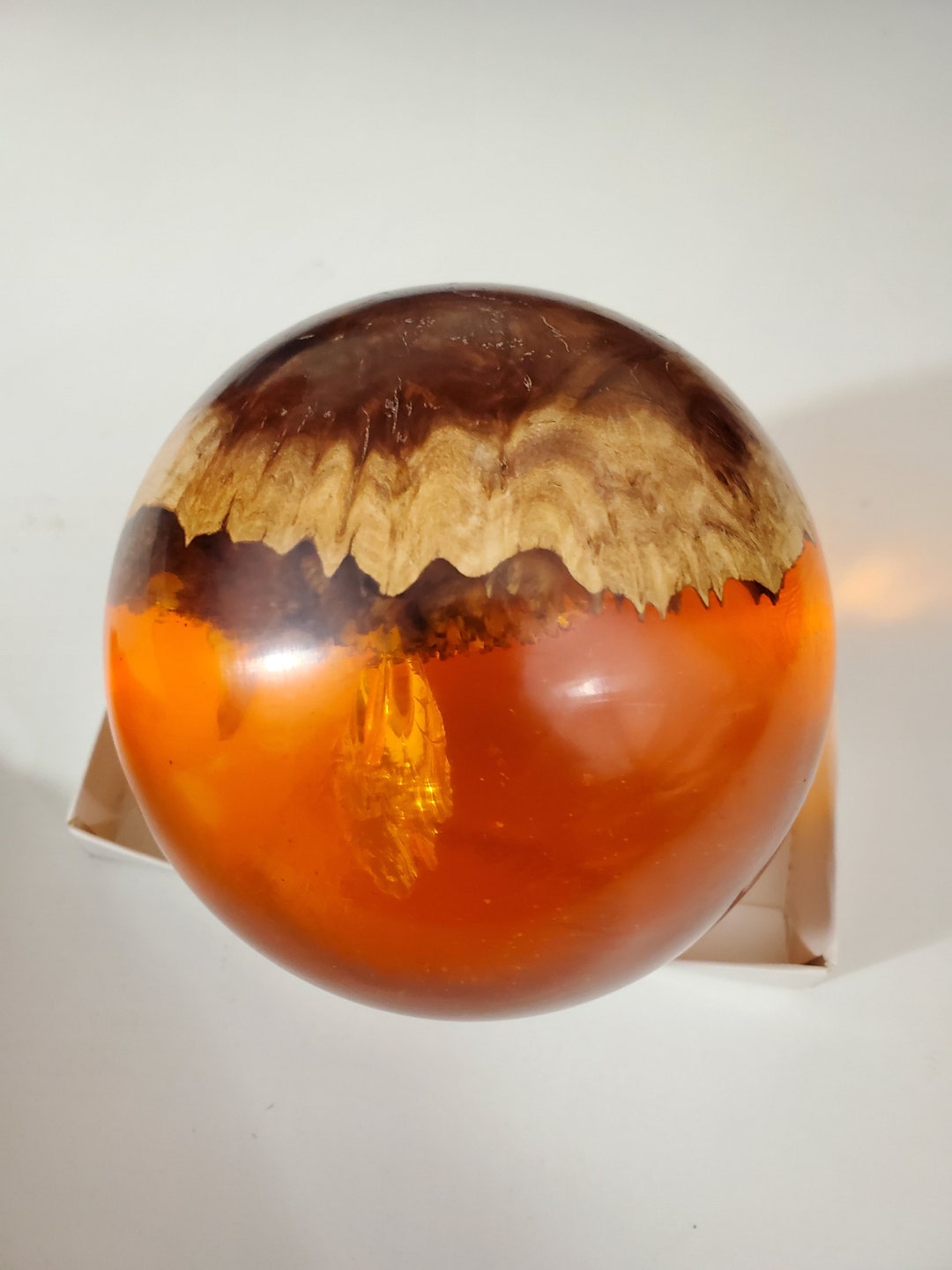 Huge 3.75" Resin Sphere and Wood Decor, Hybrid Sphere Burl and Resin ...