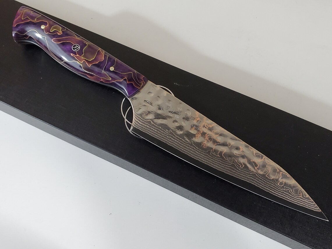 Cu Mai Damascus VG10 Chef Knife 8" Copper and Brass Core Handle ...
