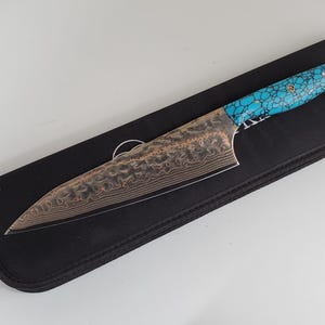 Blue Turquoise Custom Kitchen Knife Rainbow Br Cu Mai Damascus VG10 ...