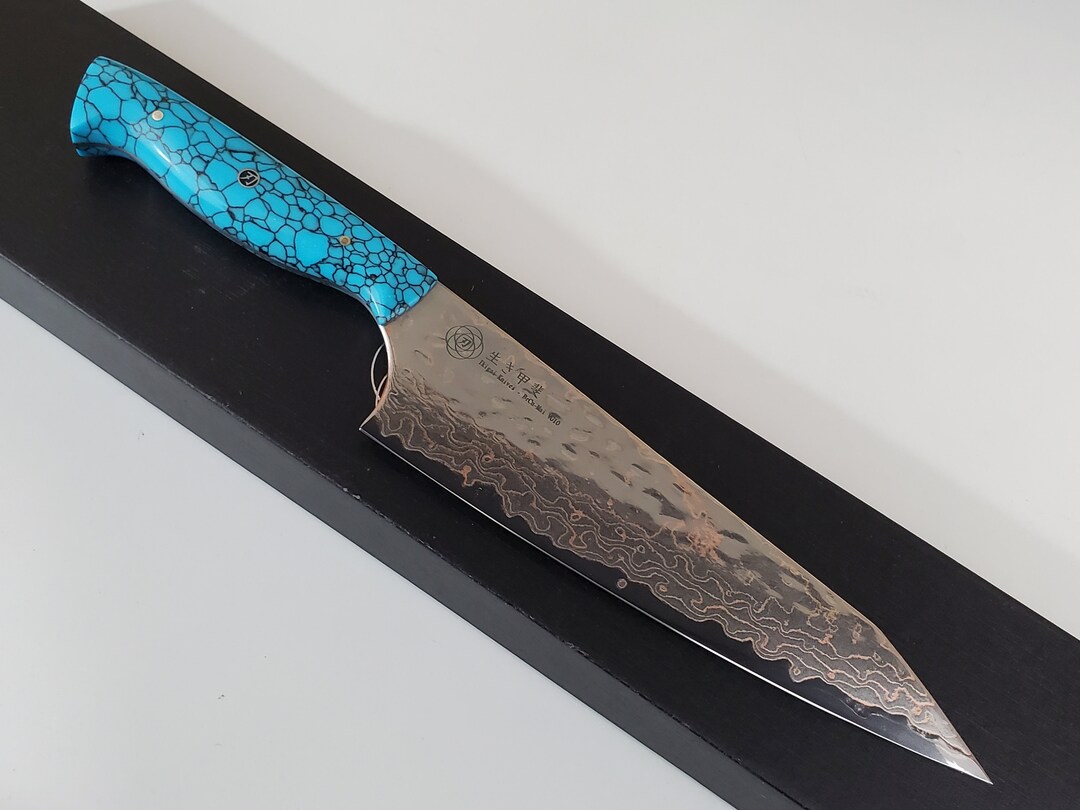 Custom Br Cu Mai VG10 Chef Knife Brass Copper Mai VG10 8" Turquoise ...