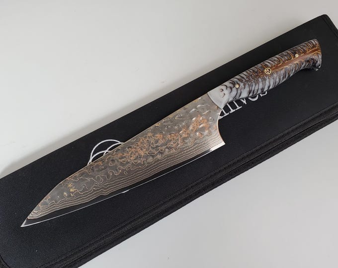 Custom Cu Mai Damascus VG10 Chef Knife 8" White/black and Pinecone ...