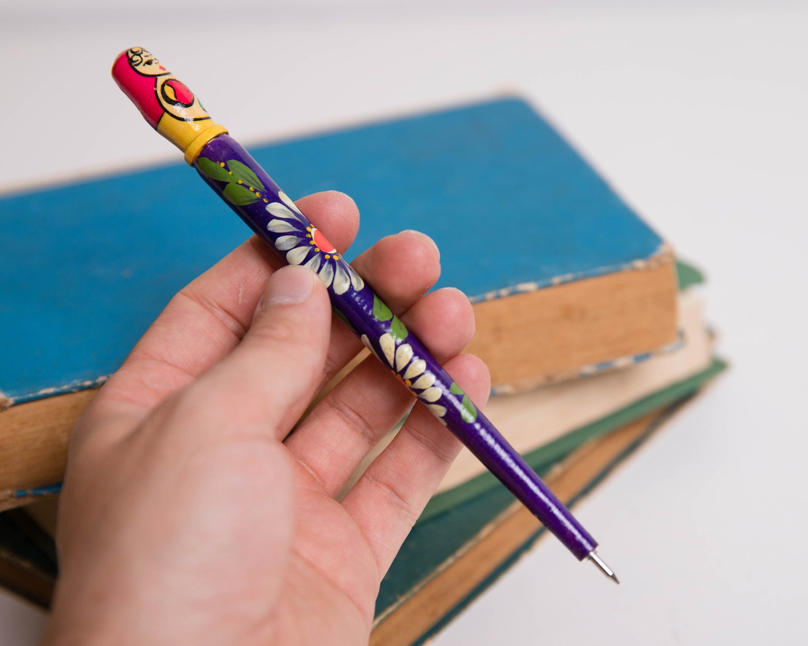 Wooden Pen, Matryoshka Doll Vintage Ballpoint Pen, Indigo Blue Purple ...