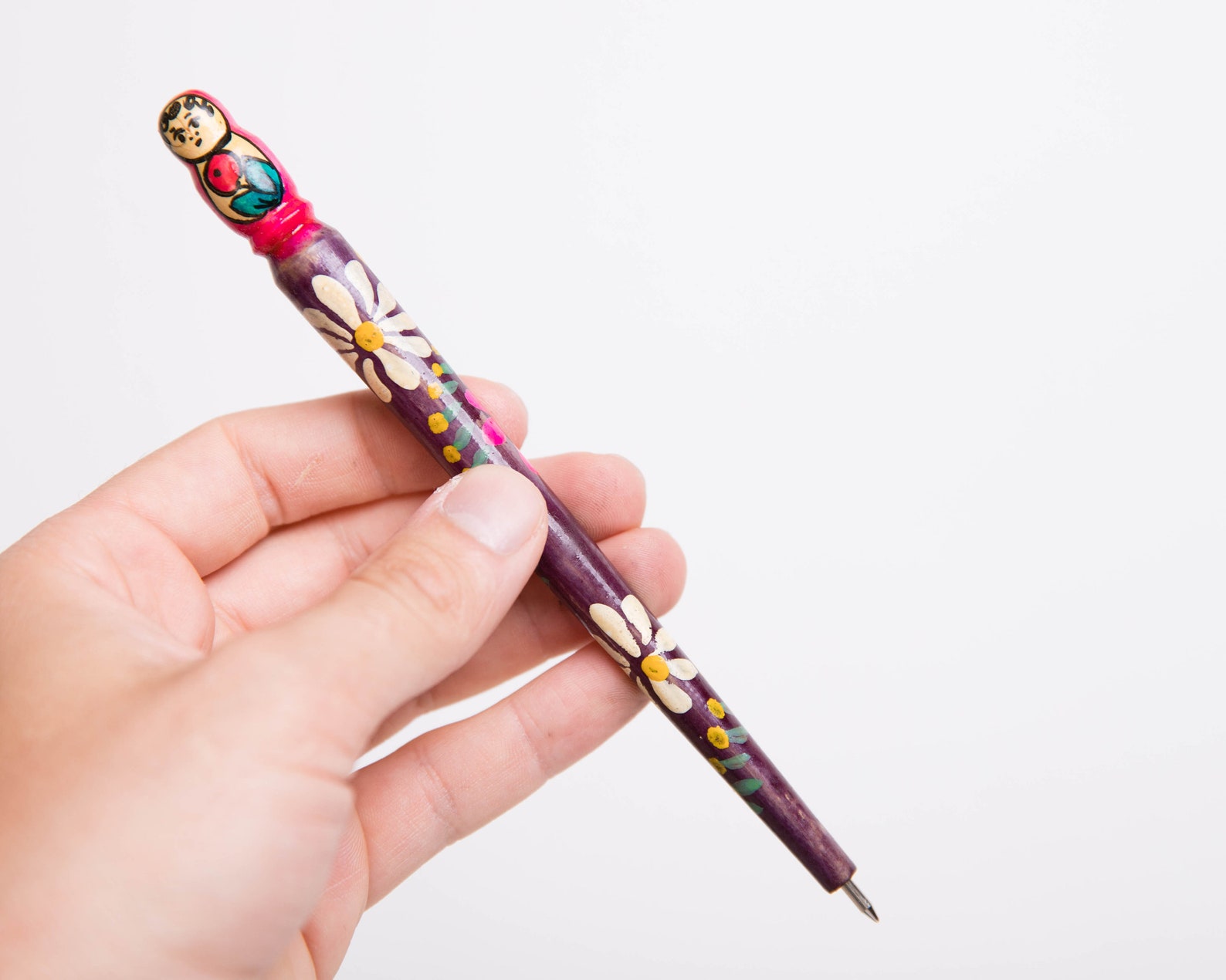 Matryoshka Doll Vintage Ballpoint Pen, Hand-painted Wooden Pen, Soviet ...