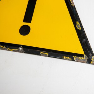 Vintage Industrial Warning Sign, Enamel Triangle Sign, Bright Yellow ...
