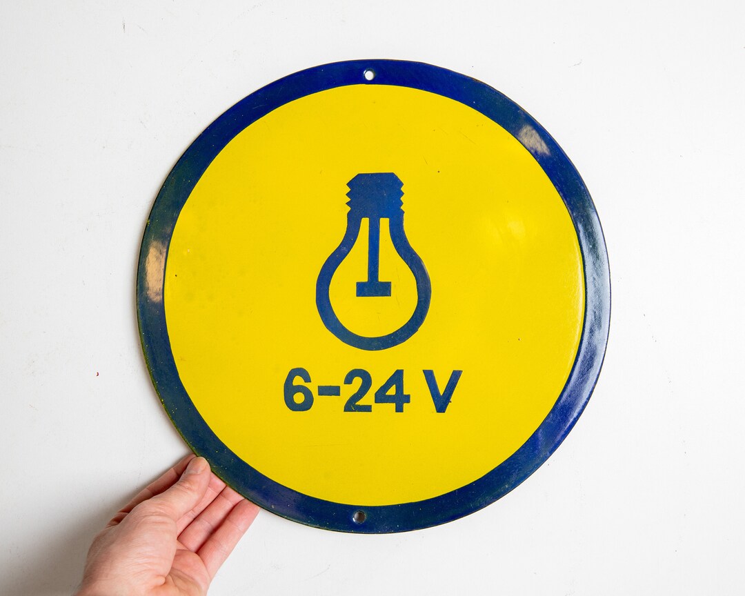Light Bulb Voltage, Vintage Enamel Sign, Labor Safety Warning Sign ...