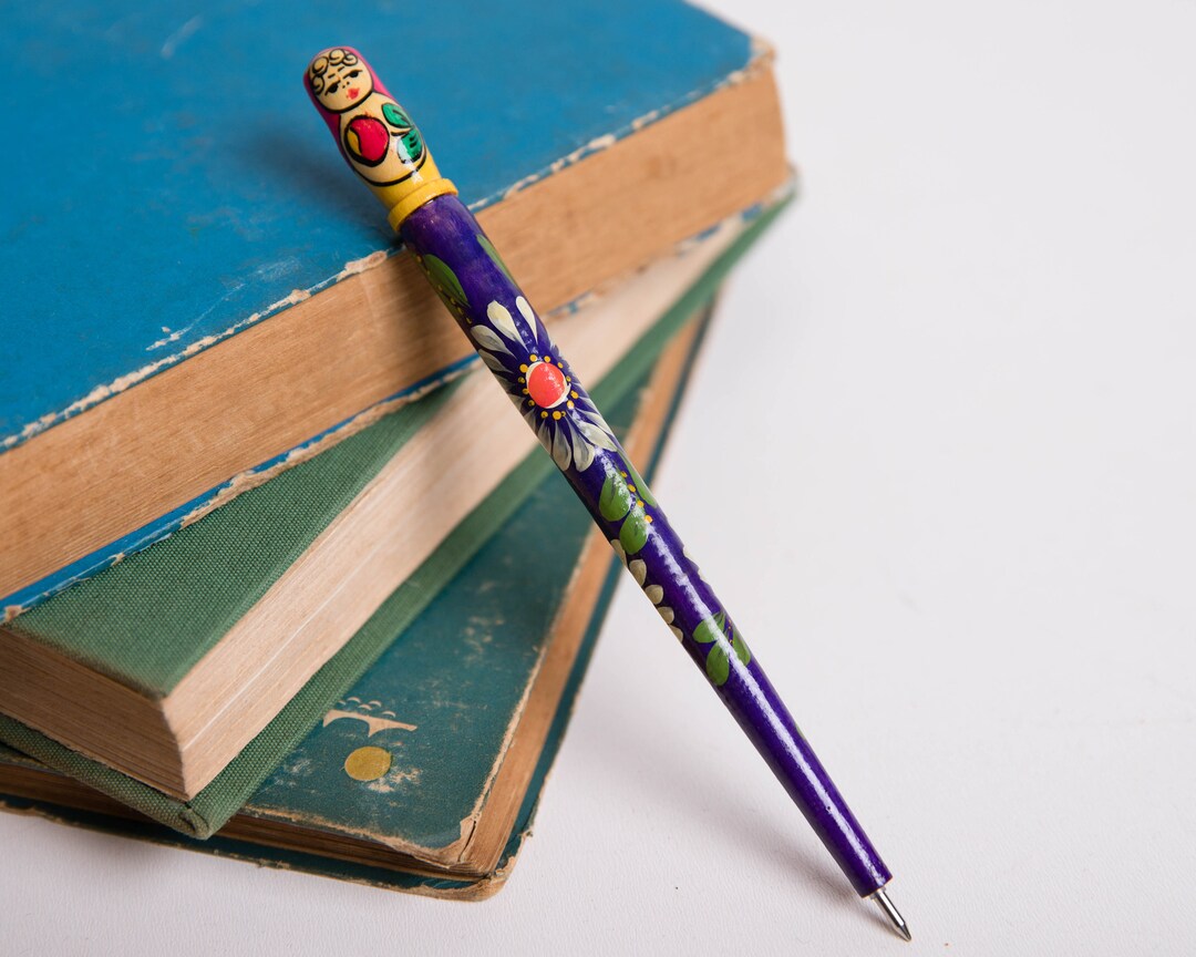 Wooden Pen, Matryoshka Doll Vintage Ballpoint Pen, Indigo Blue Purple ...