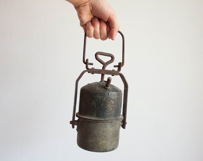 Antique French Miner's Lamp, Metal Carbide Lamp, Acetylene Gas Lamp ...