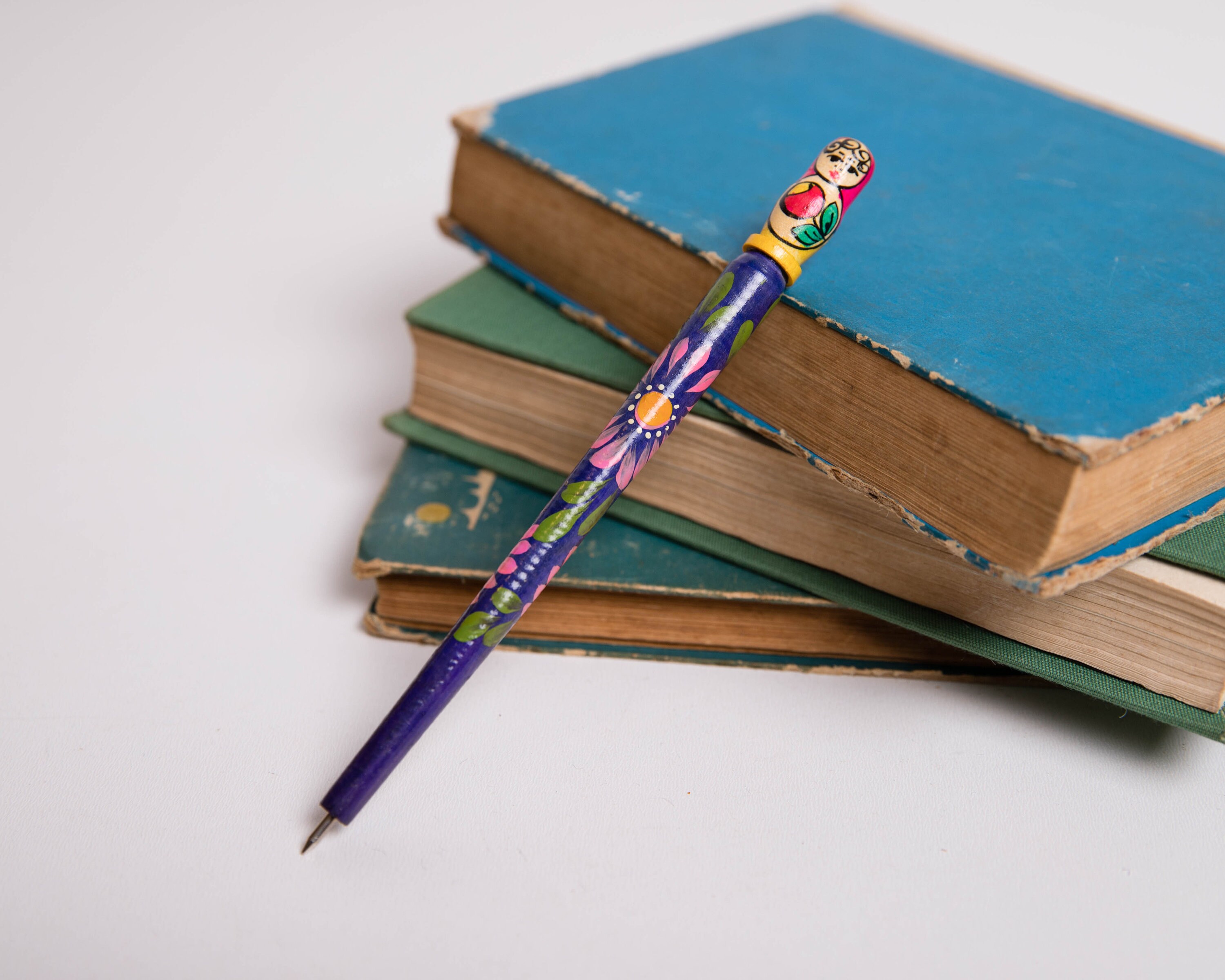 Wooden Pen, Matryoshka Doll Vintage Ballpoint Pen, Indigo Blue Purple ...