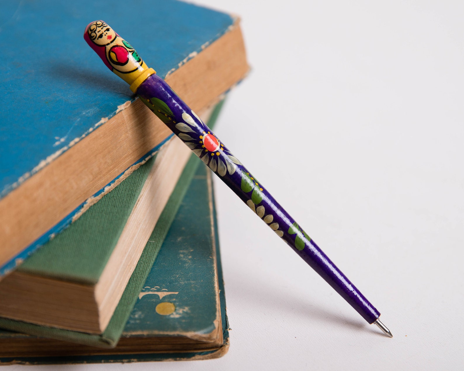 Wooden Pen, Matryoshka Doll Vintage Ballpoint Pen, Indigo Blue Purple ...