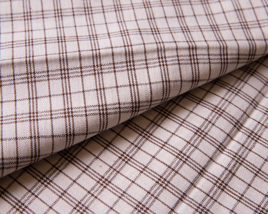 Linen and Cotton Checkered Fabric by the Yard Brown and | Etsy