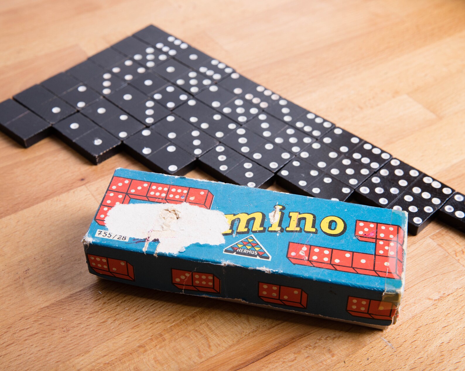 Domino Game, Paper Domino Box and Domino Tiles, Vintage Toy, Black Red ...