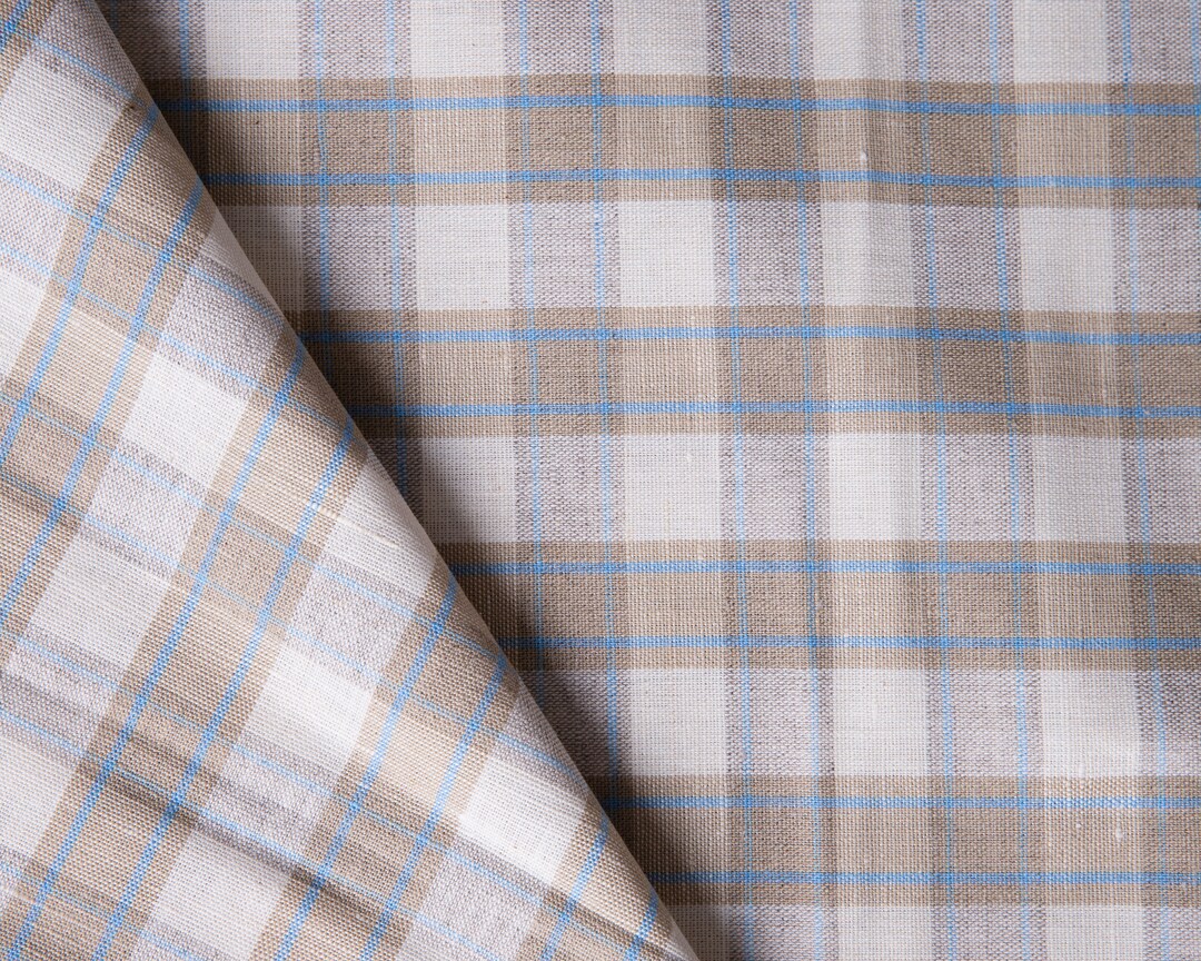 Plaid Fabric Linen and Cotton - by the Yard, Vintage Plaid Fabric ...