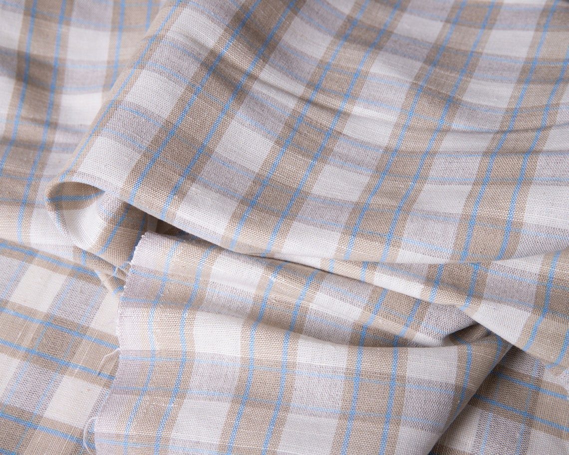 Plaid Fabric Linen and Cotton - by the Yard, Vintage Plaid Fabric ...