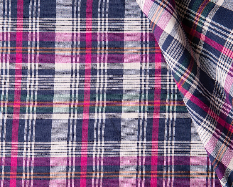 Vintage Cotton Plaid Fabric – Lightweight Pink, Blue, and Green ...
