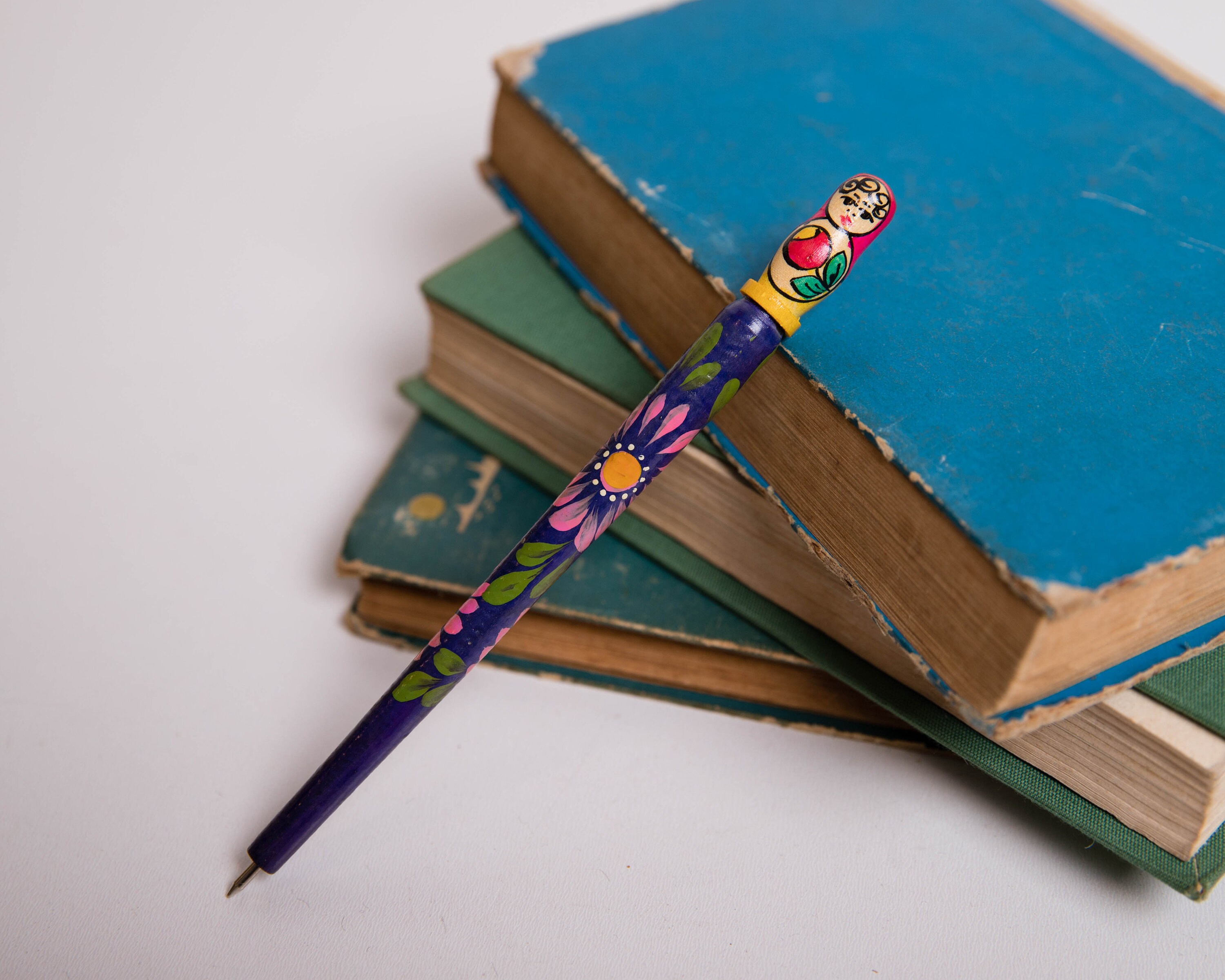 Wooden Pen, Matryoshka Doll Vintage Ballpoint Pen, Indigo Blue Purple ...
