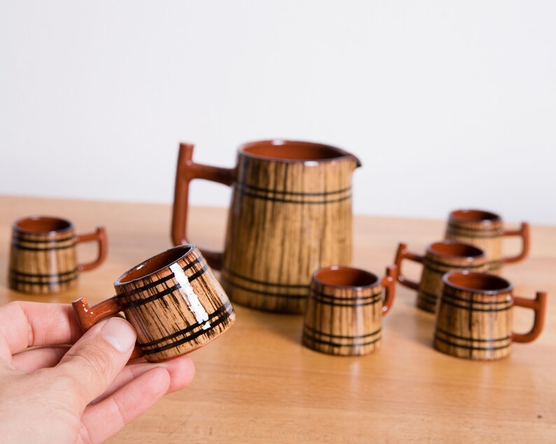 Ceramic Pitcher and Cups Wine Barrel Beer Vat Drinking Set | Etsy