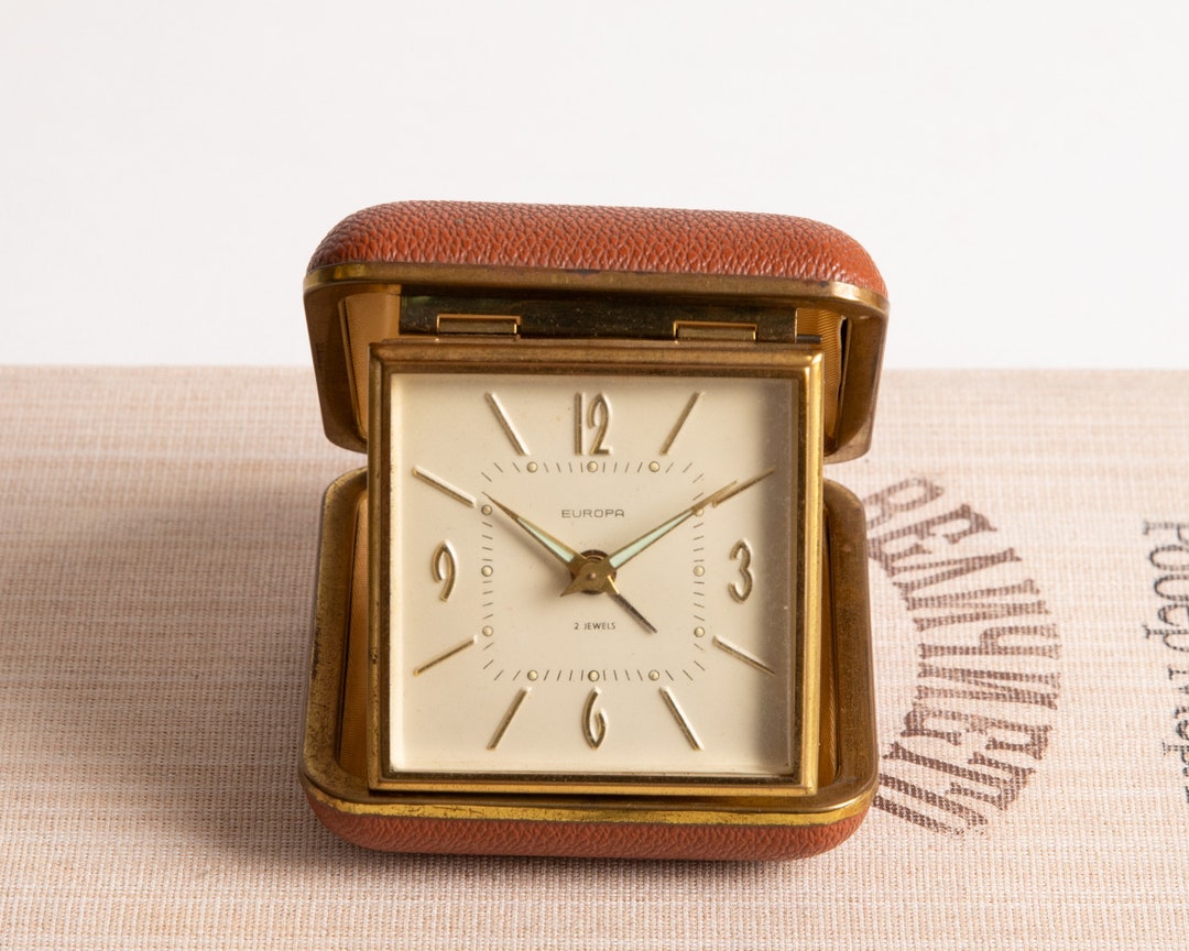 Vintage Travel Clock, Europa Folding Case Alarm Clock, Beige Case ...