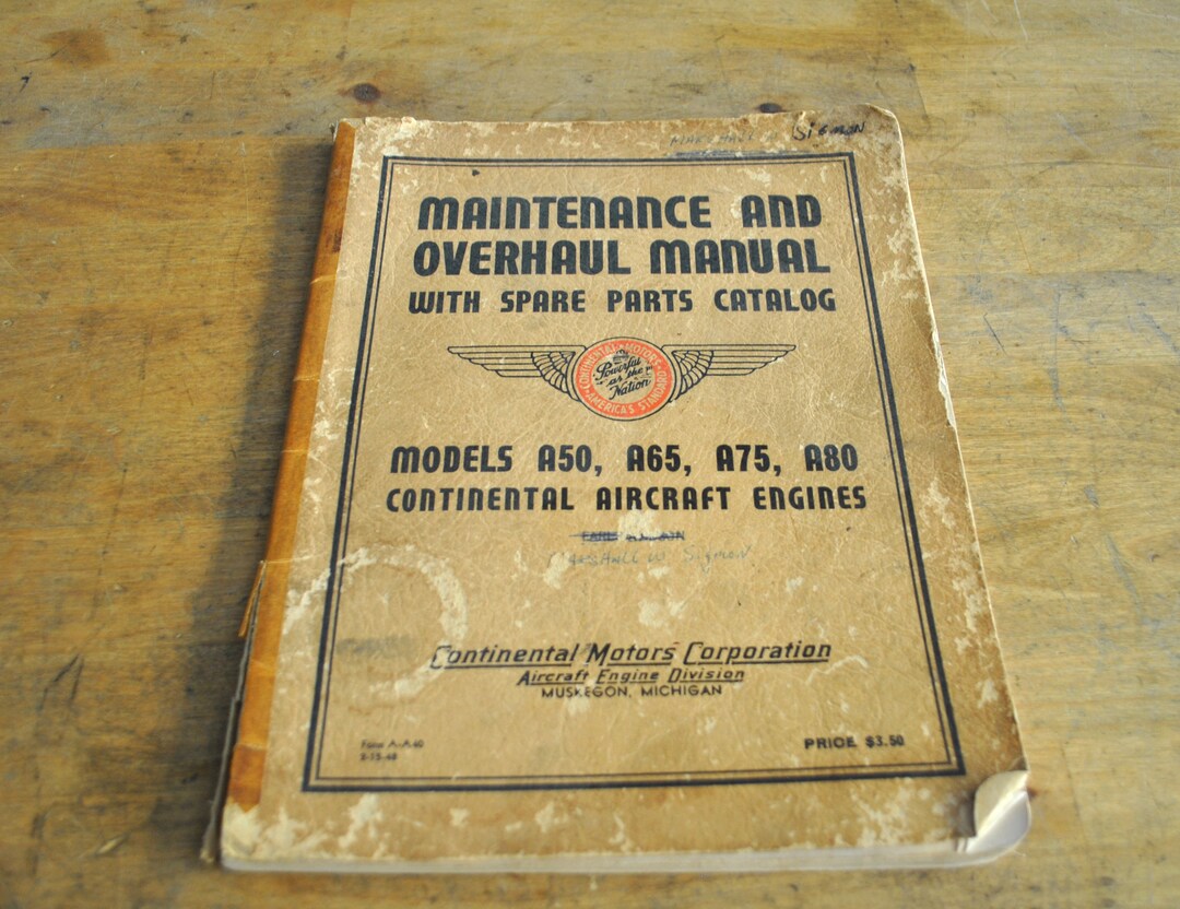 Continental A50 A65 A75 A80 Vintage Retro Aircraft Overhaul Manual - Etsy