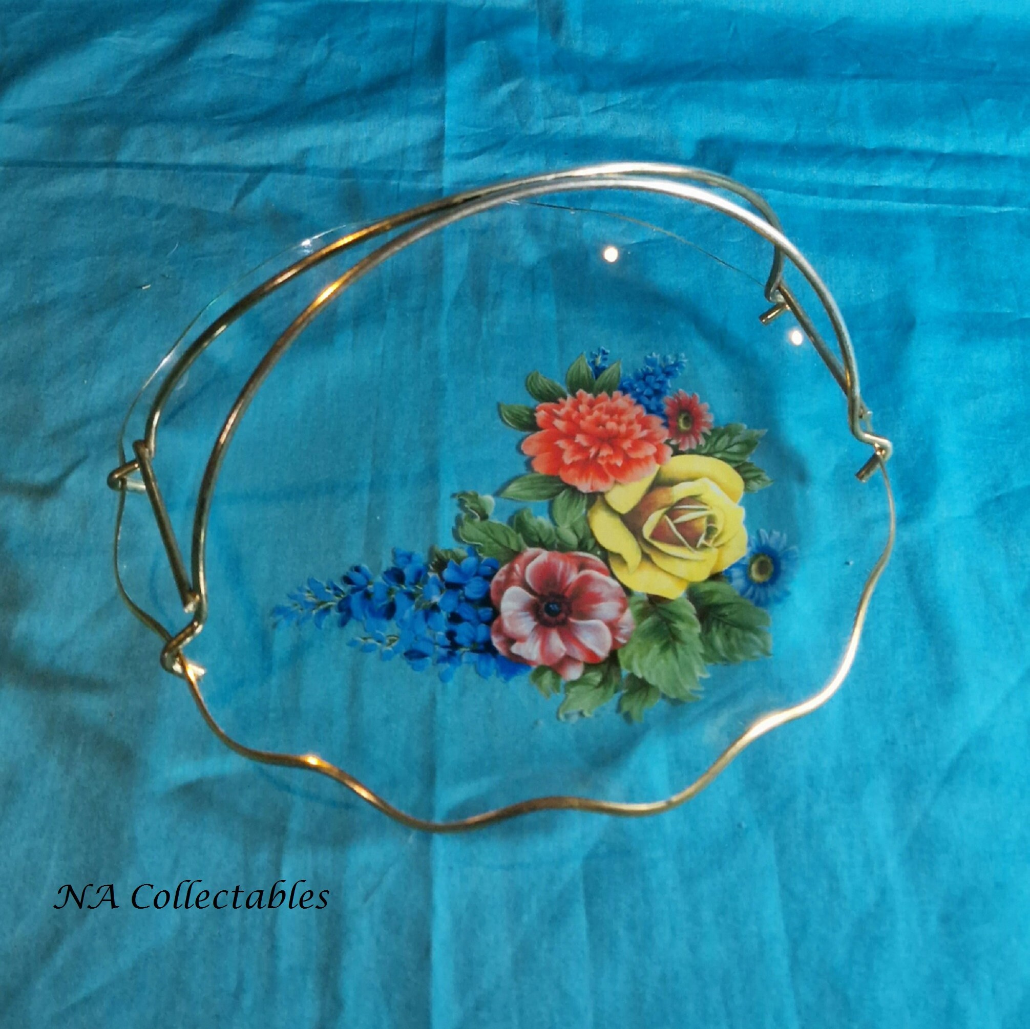 Chance Glass Serving Dish With Brass Handle, 1960's, Fiesta Floral ...