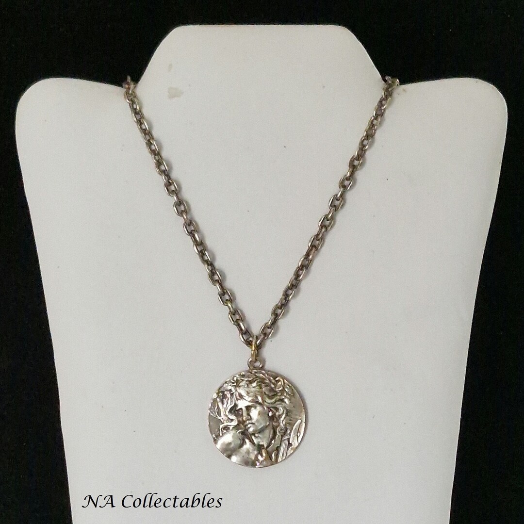 Orpheus Medal by Lucien Coudray, on Silver Plate Chain, Art Nouveau ...