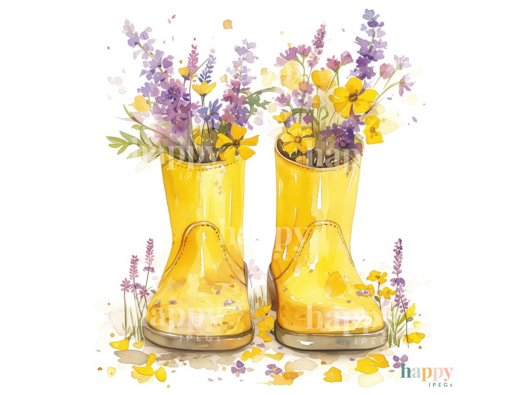10 Wellies & Flowers Clipart Bundle Printable Watercolour Clipart ...