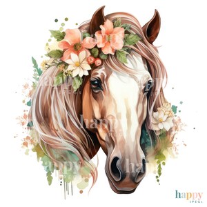 10 Floral Horse Clipart Bundle Printable Watercolour Clipart Boho Horse ...