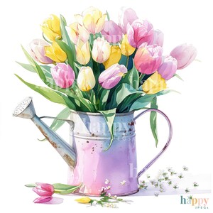 10 Spring Flowers Clipart Set Flowers in Watering Can Clipart JPEG ...