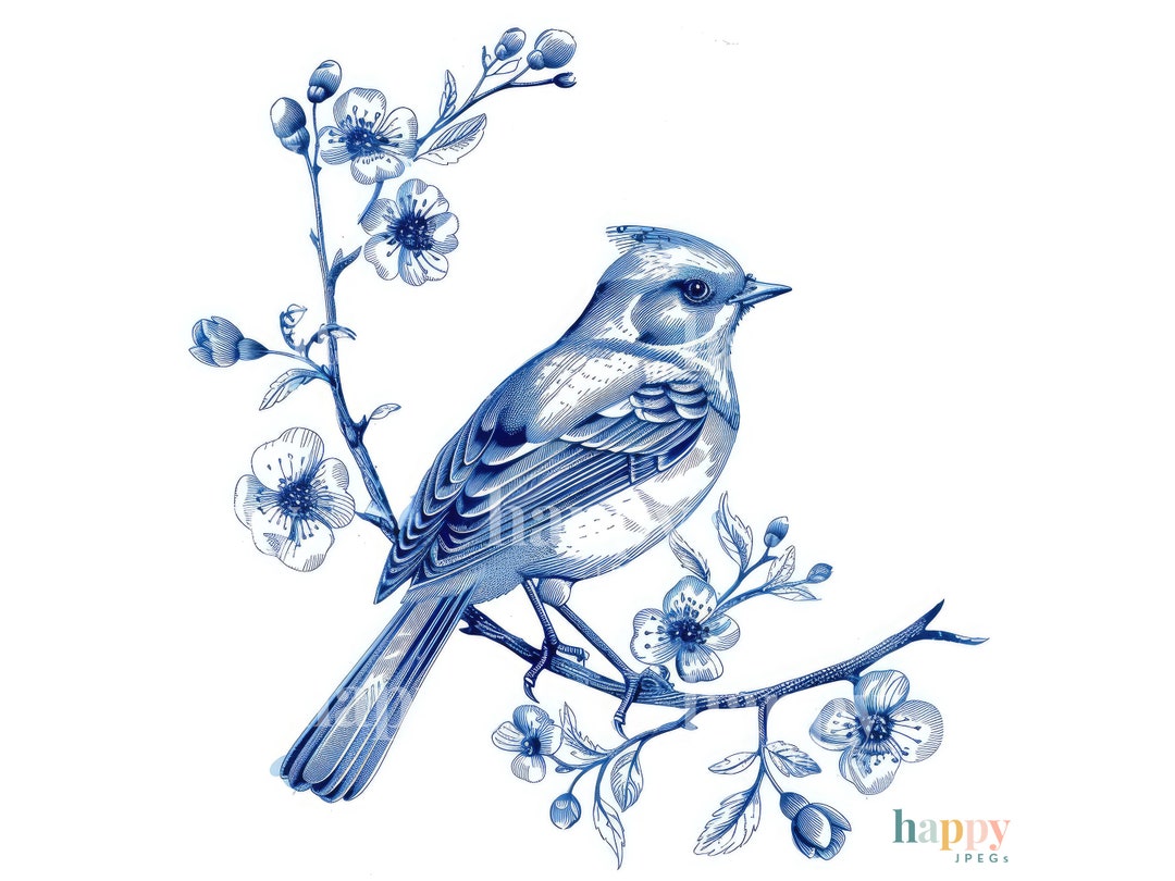 10 Chinoiserie Bird Clipart Blue & White Bird Clipart Vintage Garden ...
