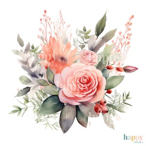 10 Peach Flowers Clipart Set Peach Floral Bouquet Clipart Flower ...