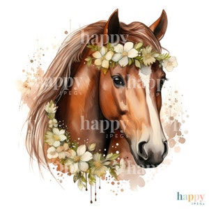 10 Floral Horse Clipart Bundle Printable Watercolour Clipart Boho Horse ...