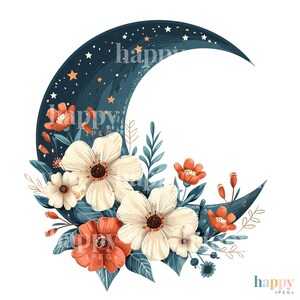 10 Floral Moon Clipart Bundle Crescent Moon Jpegs Printable Watercolour ...