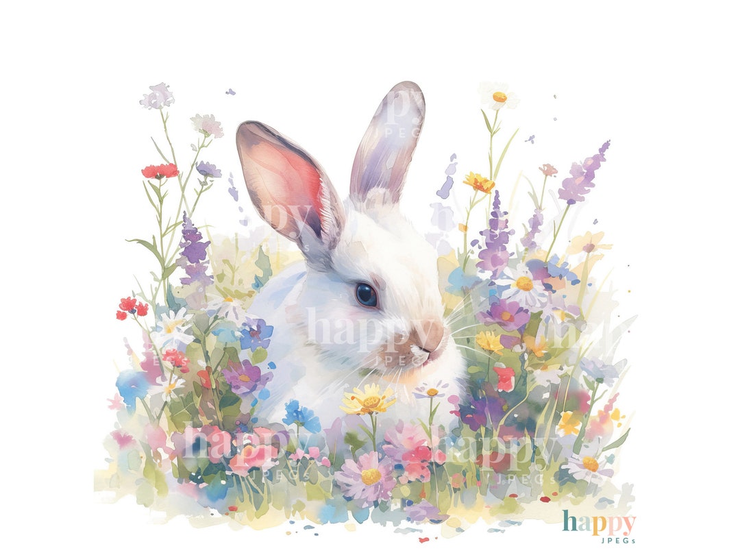 10 Cute Rabbit Clipart Set Printable Watercolour Clipart Bundle Bunny ...