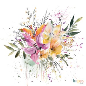 10 Bright Flowers Clipart Set Colourful Floral Clipart Floral Line Art ...