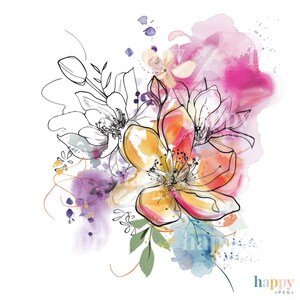 10 Bright Flowers Clipart Set Colourful Floral Clipart Floral Line Art ...