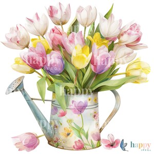 10 Spring Flowers Clipart Set Flowers in Watering Can Clipart JPEG ...