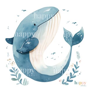 10 Cute Whale Clipart Set Under the Sea Clipart Printable Watercolour ...