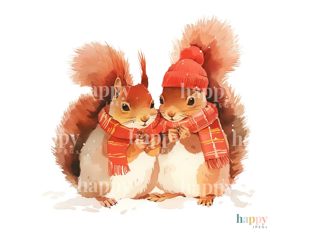 10 Cute Squirrels Clipart Bundle Printable Watercolour Clipart Winter ...