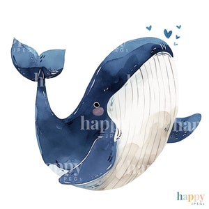 10 Cute Whale Clipart Set Under the Sea Clipart Printable Watercolour ...