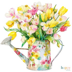 10 Spring Flowers Clipart Set Flowers in Watering Can Clipart JPEG ...